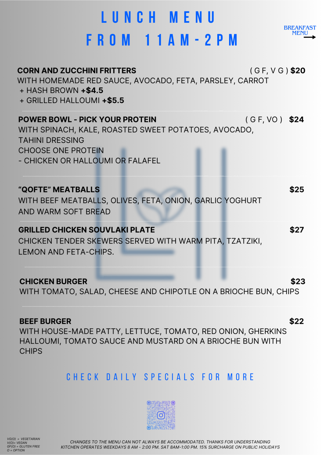Menu – Little Institute Cafe