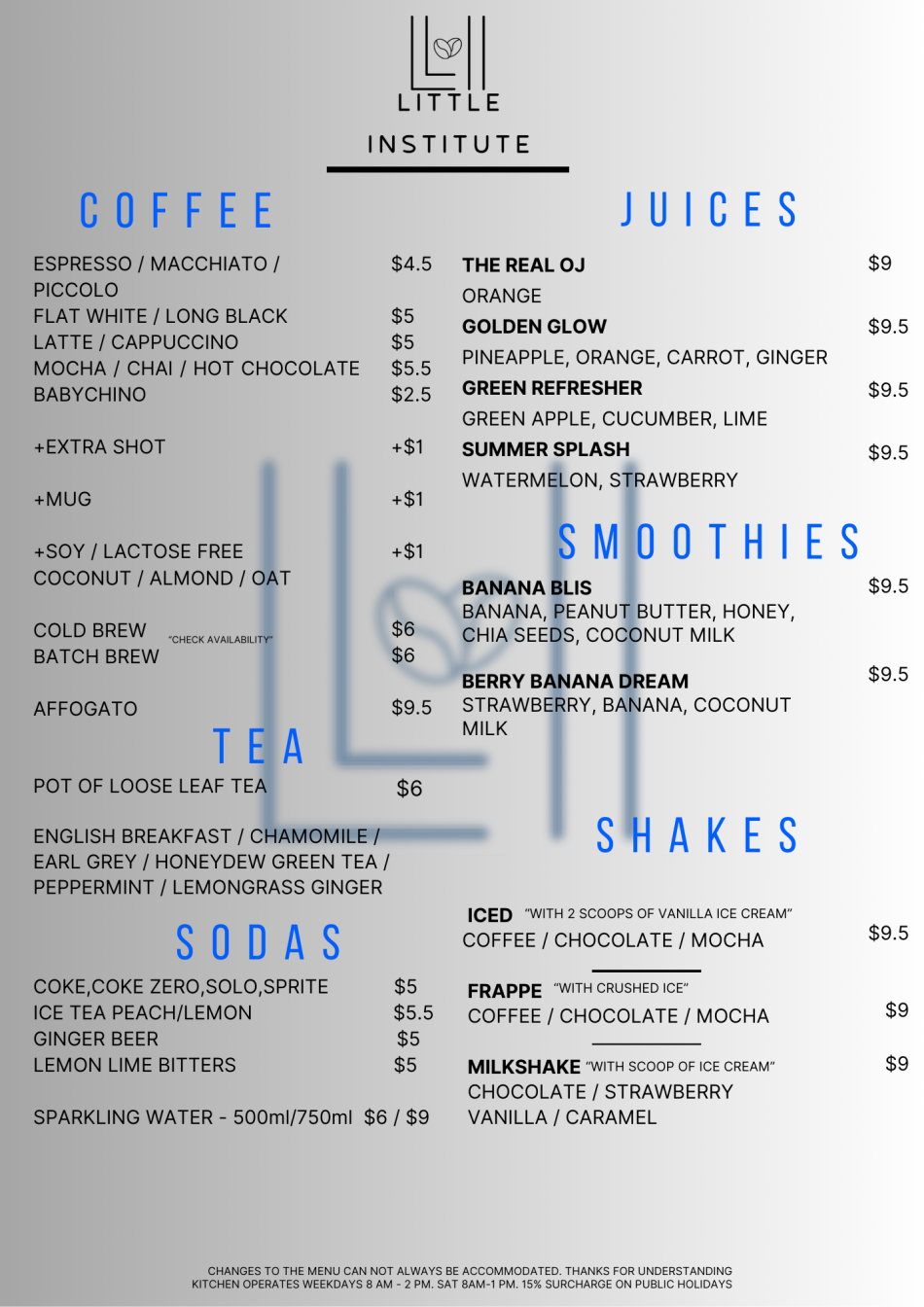Menu – Little Institute Cafe
